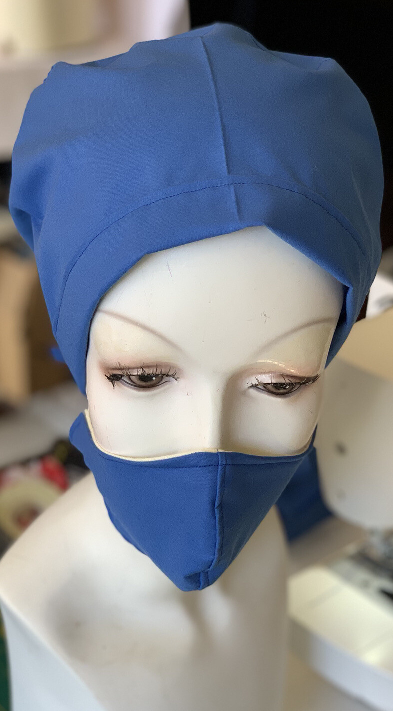 Scrub Hat And Face Mask Set One Size Unisex Blue | eBay