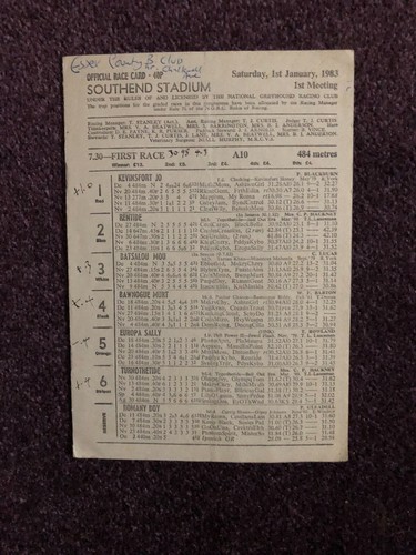 Greyhound racing racecard / programme Southend 1st January 1983 | eBay UK
