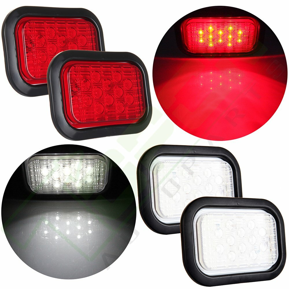 4x(Red, White)Rectangle 12LED Stop/Turn/Tail Trailer Light Kit w ...