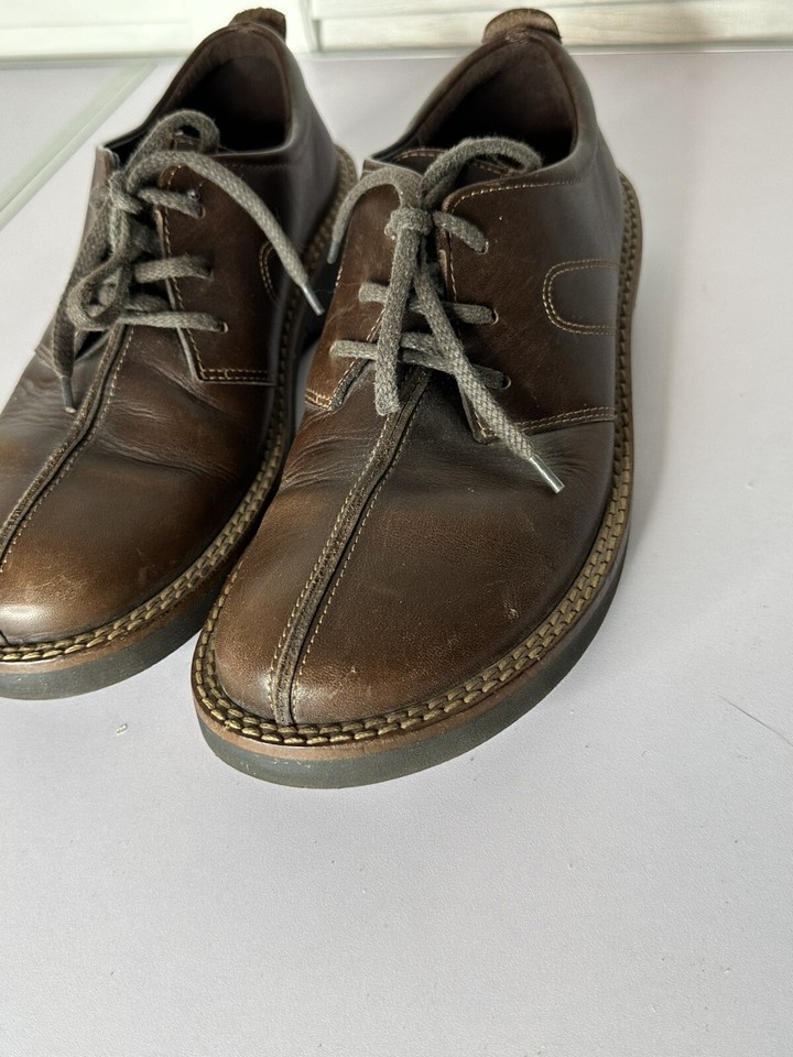Ecco Leather Chunky Split Toe Oxford Brown Shoes Classic Comfort Casual ...