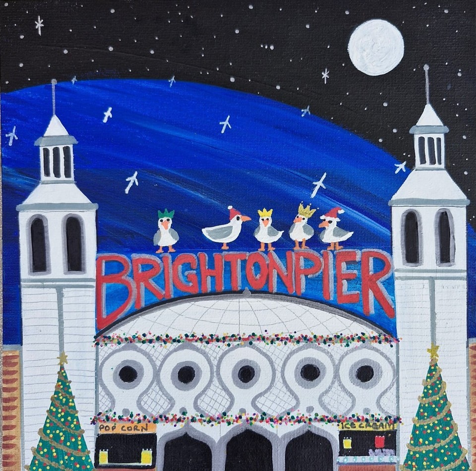 Coastal Windfarm Brighton Seagull Christmas Card Pack of 5 hand painted ...