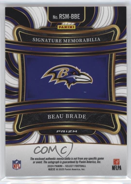 2024 Panini Select Rookie Signature Memorabilia Purple Prizm /49 Beau ...