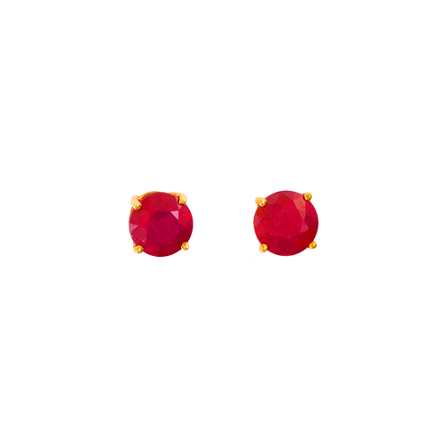 10K Yellow Gold Ruby Stud Earrings Round Red Gemstone Prong Set Post ...