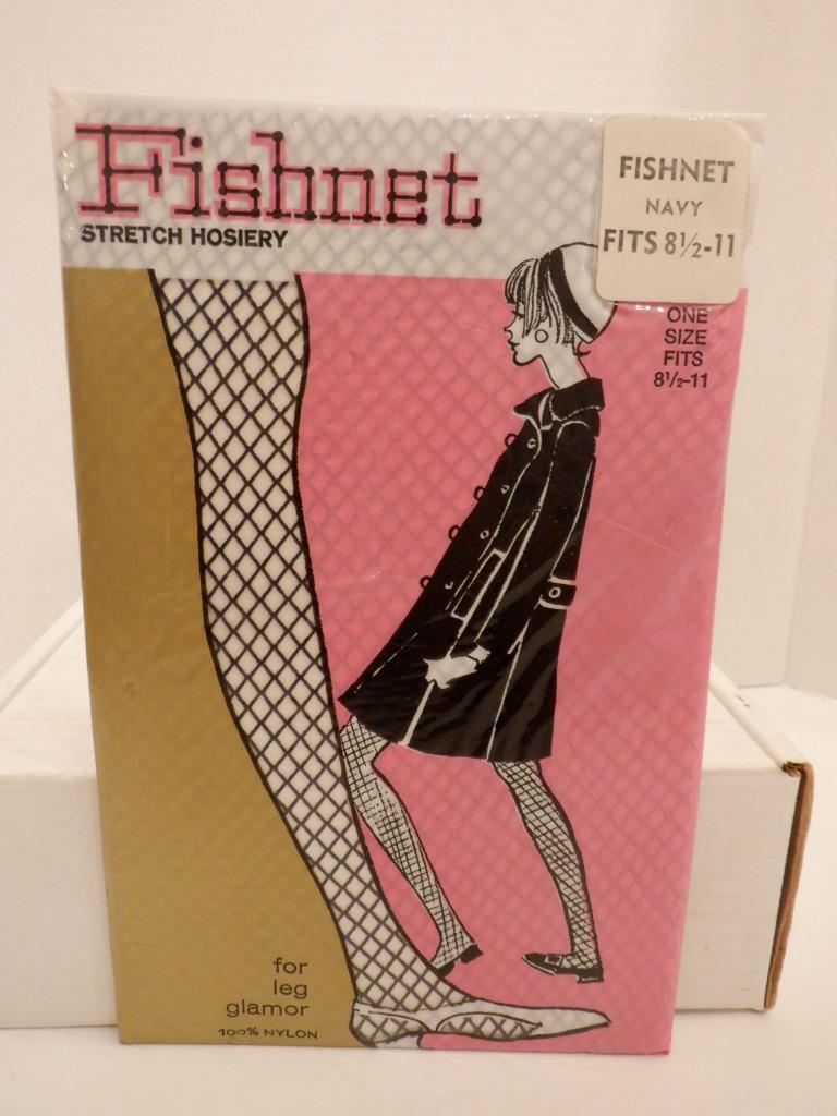 Vintage Fishnet Stretch Hosiery Stockings NIP Navy One Size Fits 8 1/2 ...