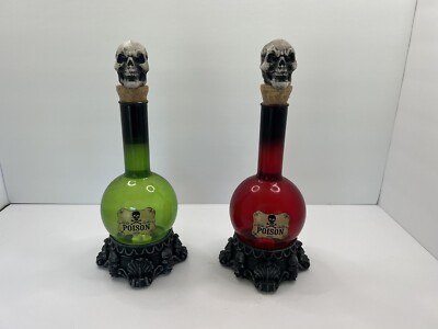 2 Halloween Animated Potion Poison Bottle Green 12' LED Lights Skull ...