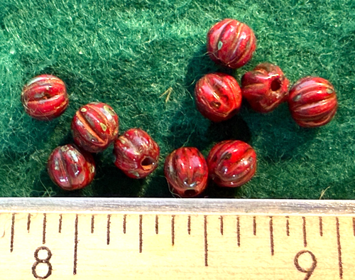 (10) Huron Indian Red Jasper Color Melon Glass Indian Trade Bead Fur ...