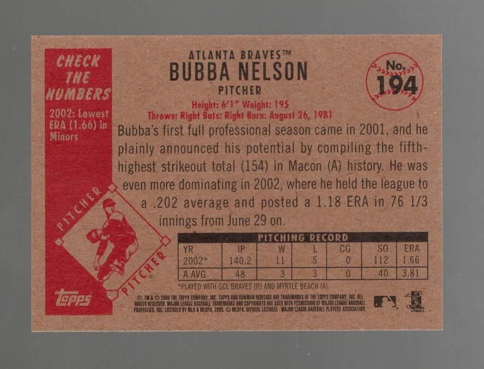 2003 Bowman Heritage #194 Bubba Nelson Mint | eBay
