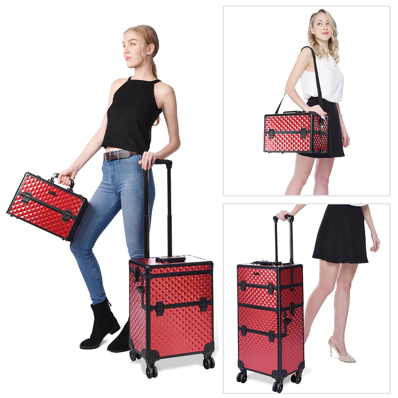 BYOOTIQUE 3 in1 4 in1 Aluminum Rolling Makeup Trolley Cosmetic Beauty ...