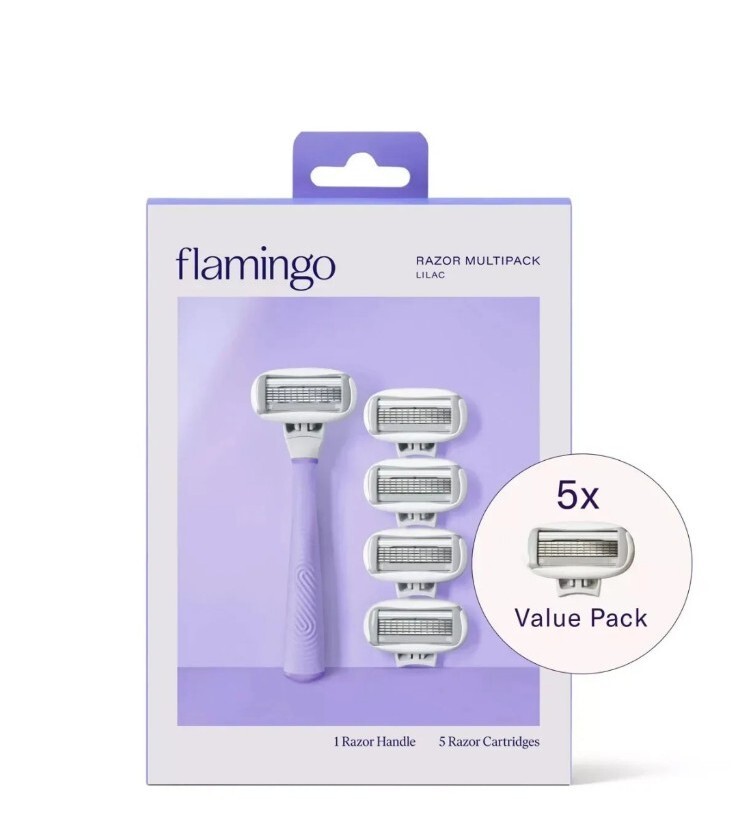 New Flamingo Razor Multipack Lilac 1 Razor Handle & 5 Razor Cartridges ...