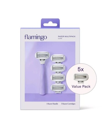 New Flamingo Razor Multipack Lilac 1 Razor Handle & 5 Razor Cartridges ...