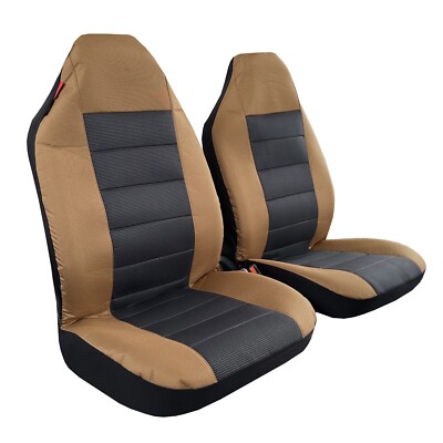 Universal Fit High Back Seat Covers Coyote Brown Canvas Jacquard Front ...