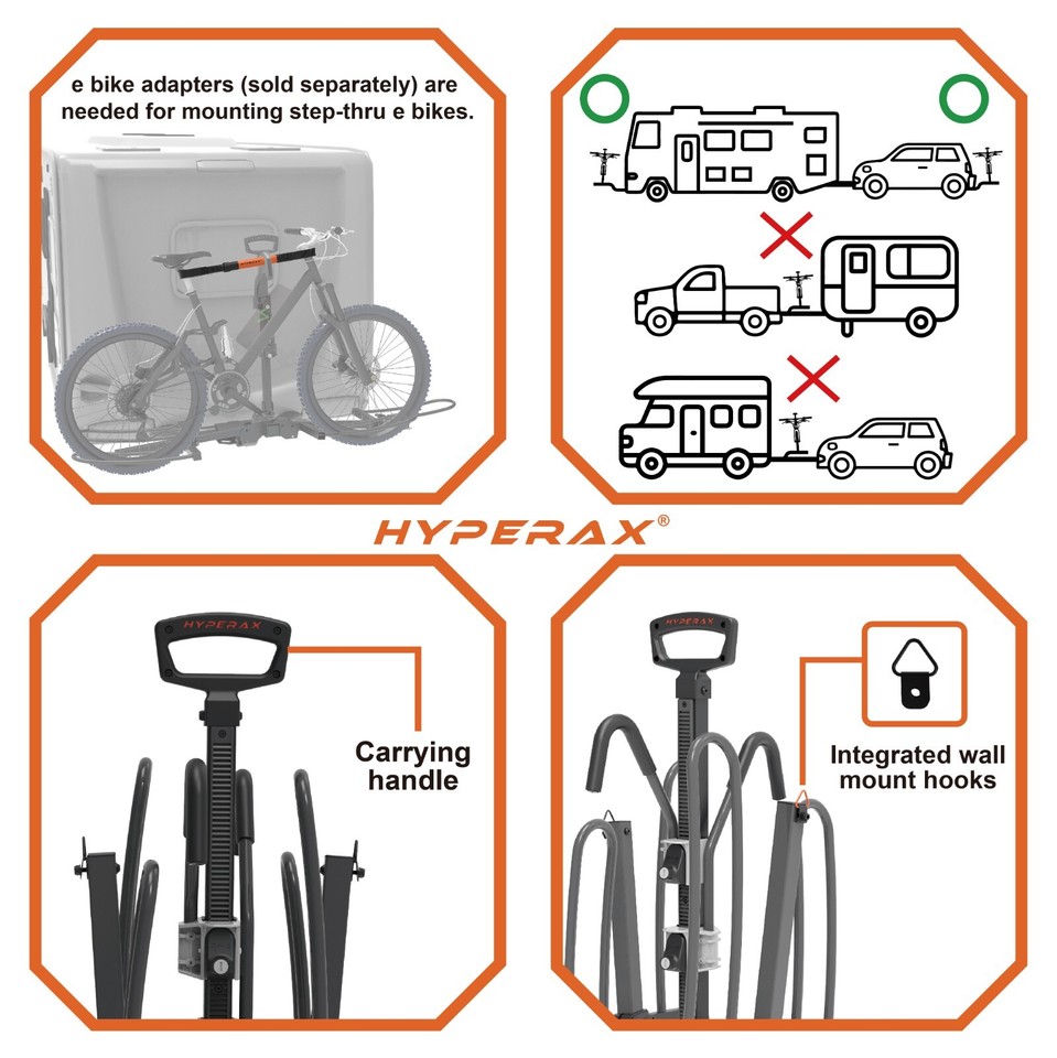 HYPERAX Volt RV Lite -2 E Bike Hitch Mounted Bike Rack(Free tool set is ...