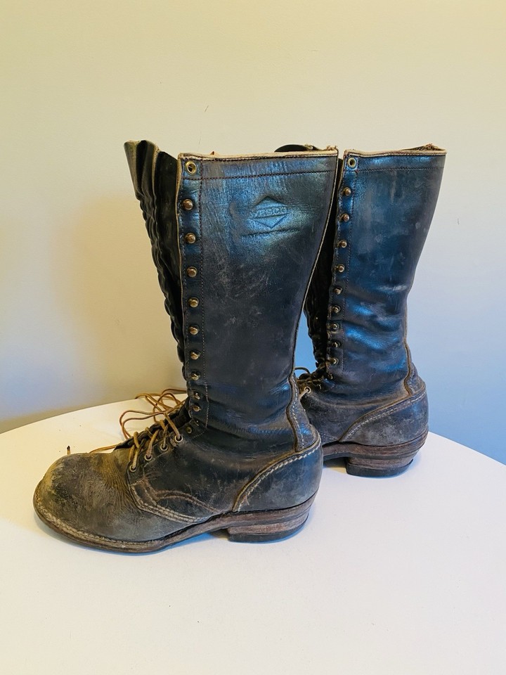 Vintage Wesco Tall Black Leather Lineman Logger Work Boots Men's 9.5 D ...