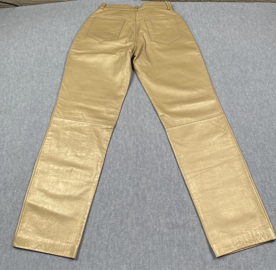 Nicola Berti Pants Womens 8 Gold Genuine Italian Leather Straight Leg ...