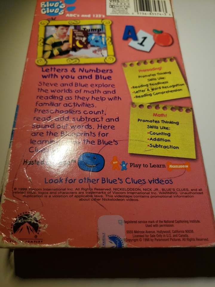 Blues Clues - ABCs and 123s (VHS, 1999) 97368357433| eBay