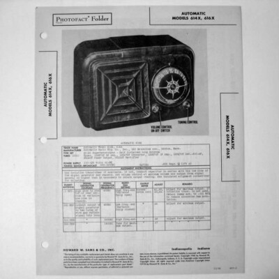 Automatic Models 614X 616X - SAMS Photofact ™ 1946 - New NOS | eBay