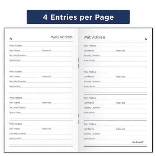 AT-A-GLANCE Website Address Book Password Keeper, 200 Entries, Black, 3 ...