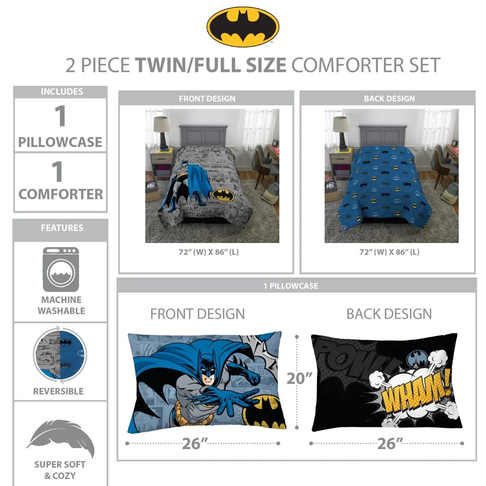 Batman "Dark Knight" Kids 2pc Reversible Twin/Full Comforter Set ...