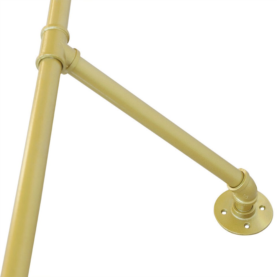 Industrial Gold Clothes Rack Pipe Clothes Hanging Pole Shelves Wall ...