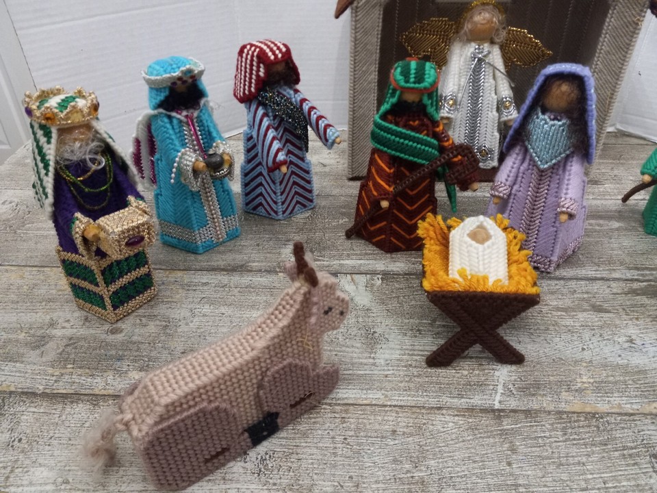 Hand Made Knit Crocheted Christmas Nativity Set 13 Pieces | eBay
