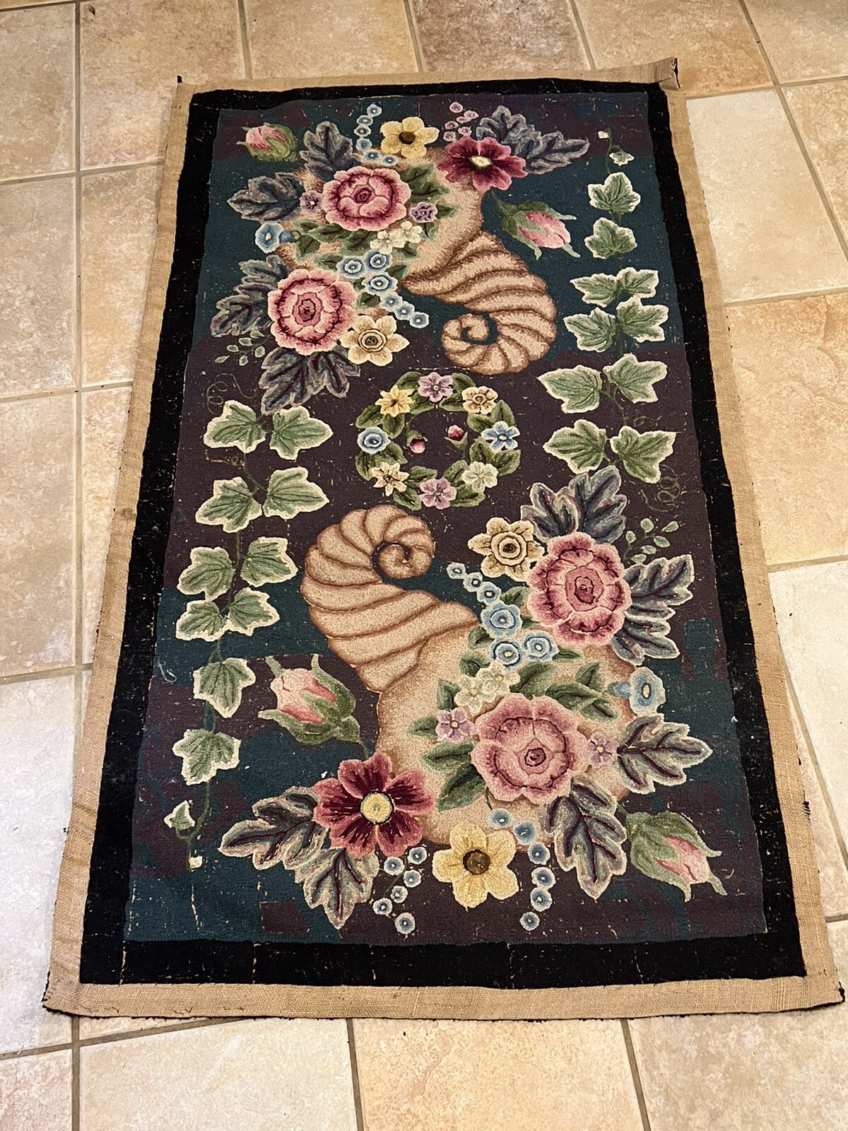 Vintage Hand-Hooked Rug 61” X 36” Great Condition, Spring Flowers ...