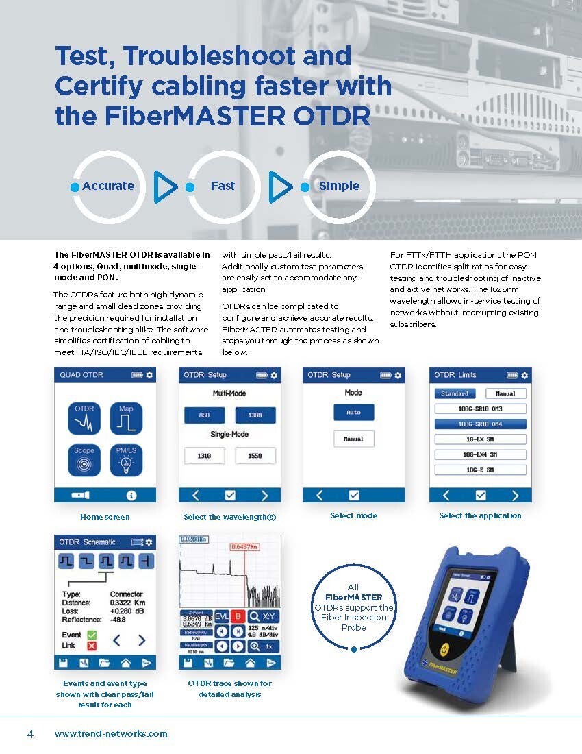 Trend Networks FIBERMASTER Mini-OTDR Single-mode OTDR Power Meter R240 ...