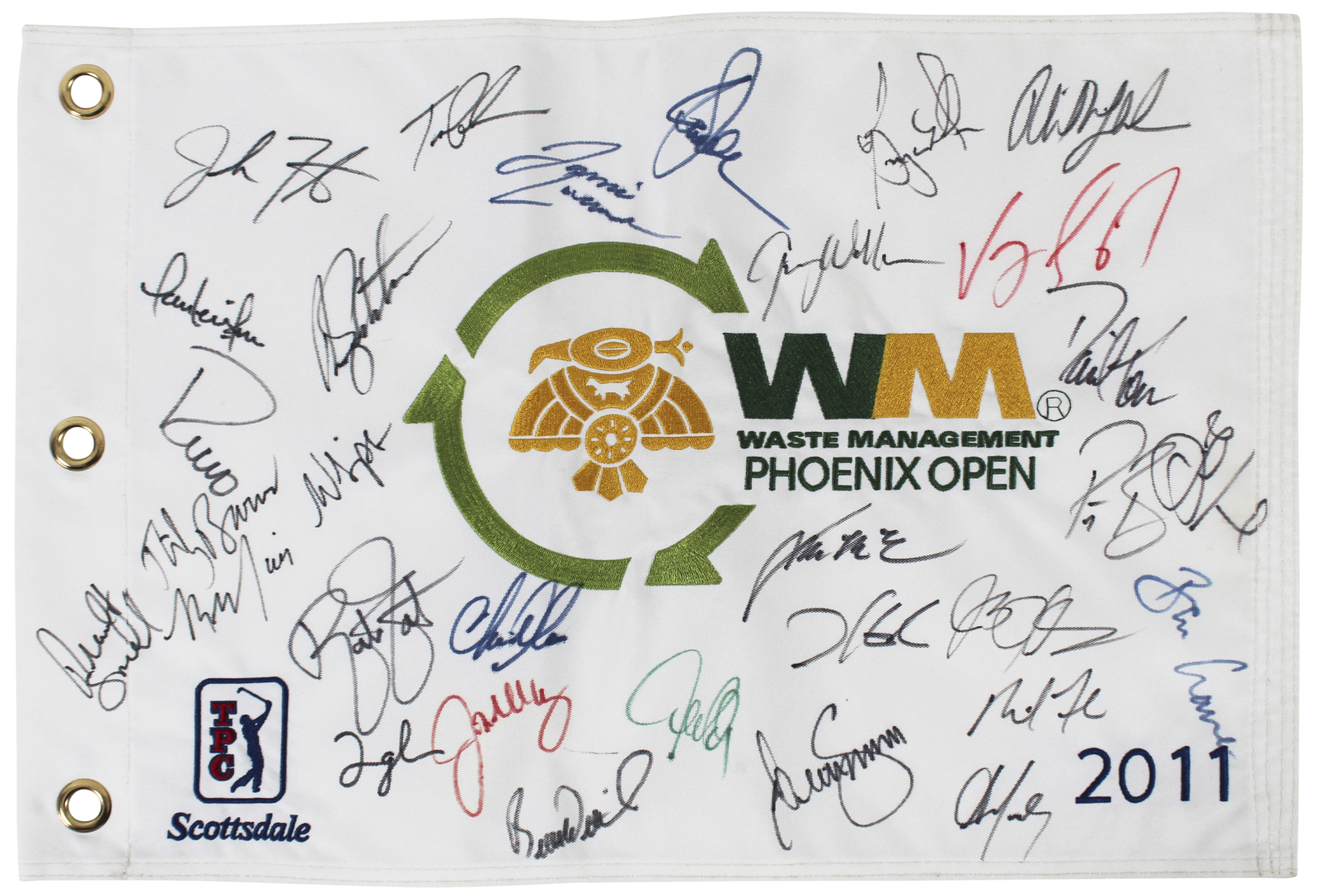 (30) Singh, Mickelson, Fowler, Matsuyama Signed 2011 WM Open Flag BAS # ...