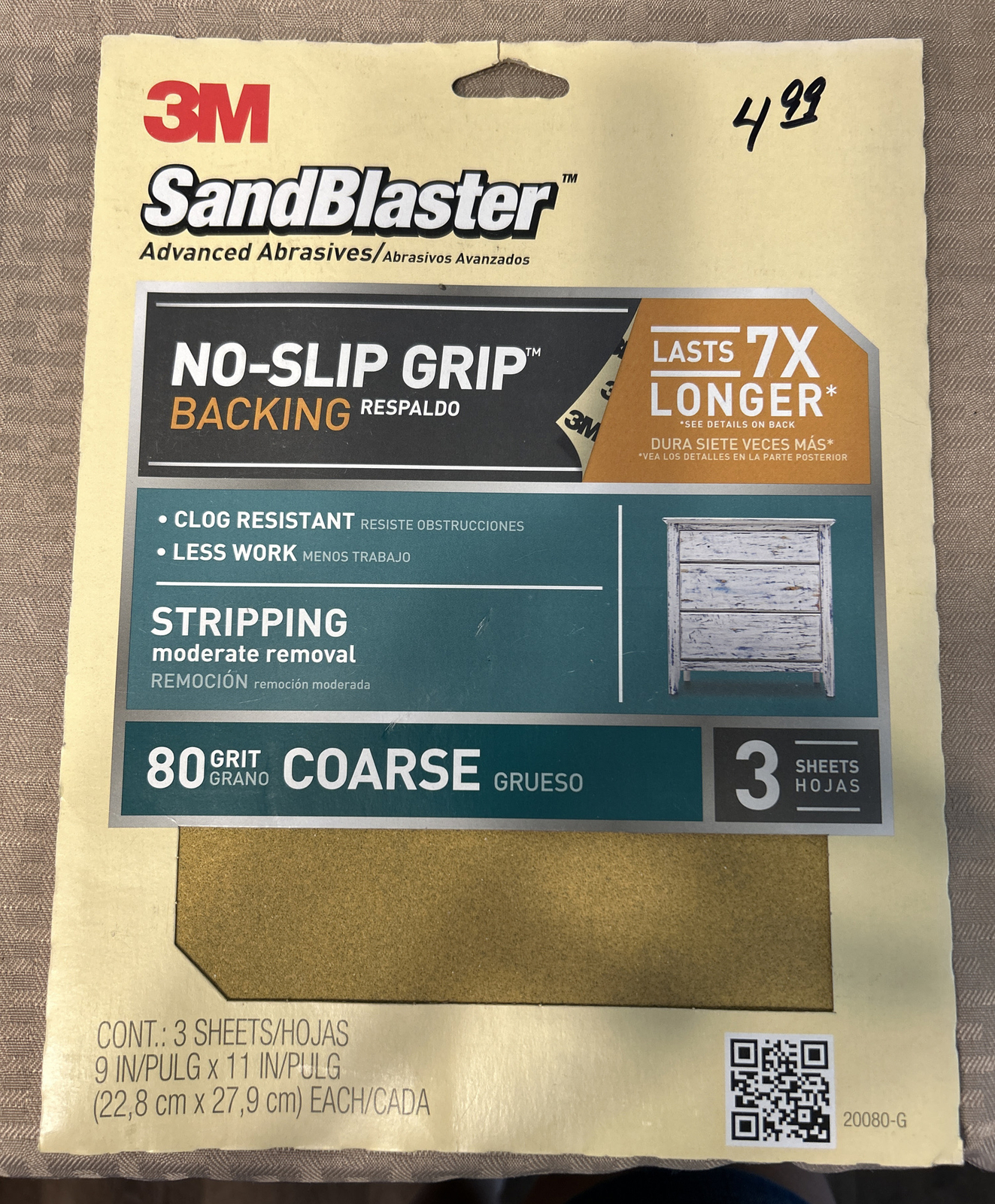 3M SandBlaster Sandpaper Advanced Abrasives 80 Grit Coarse 3 Sheets 9 ...