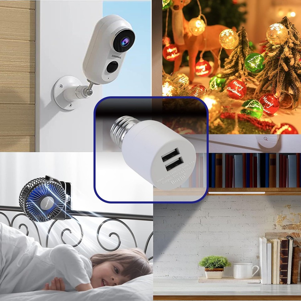Light Socket USB Adapter for Decorative Lights,Lighting,Security Camera ...