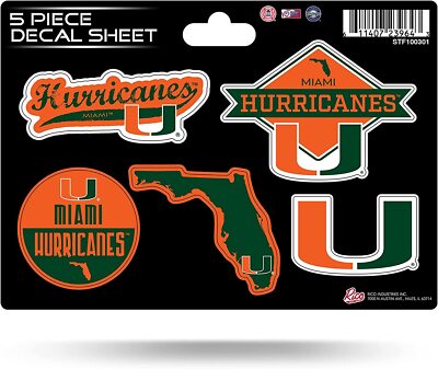 Miami Hurricanes 5 Piece Decal Sticker Sheet Laptop Phone Drinkware ...