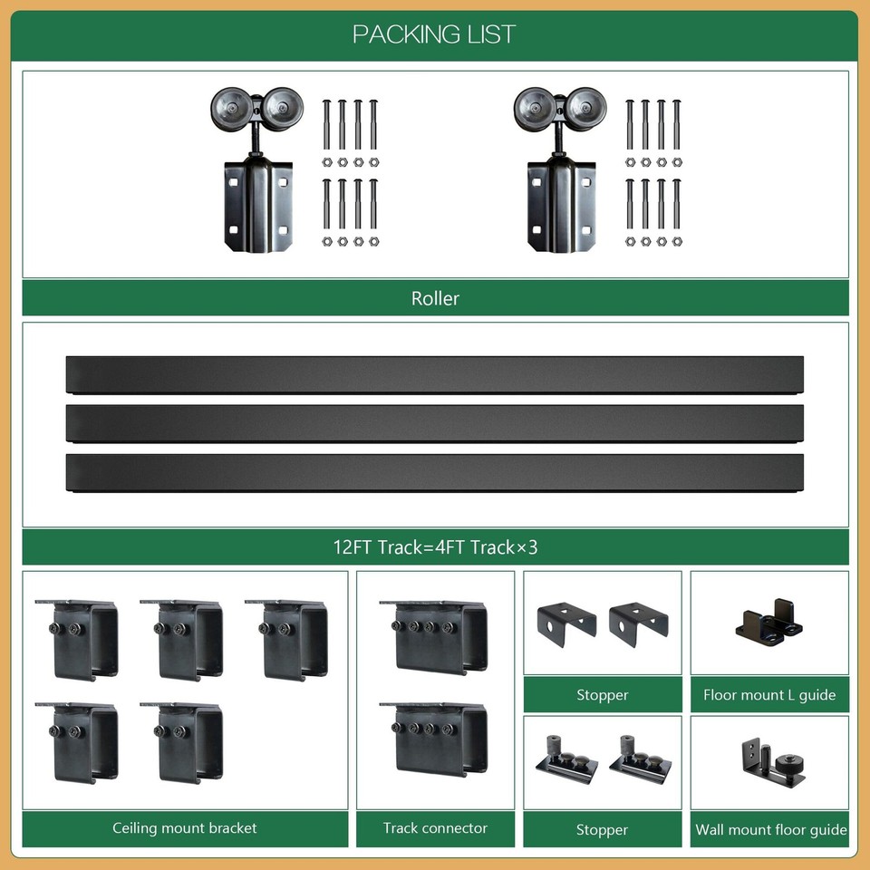 12FT Ceiling Mount Black Sliding Barn Door Hardware, Low Ceiling ...