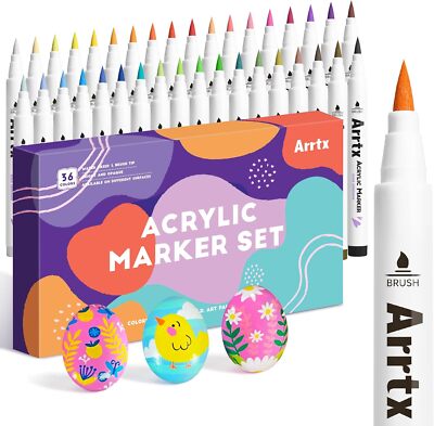 Arrtx 36 Colors Acrylic Marker for Rock Painting, Extra Brush Tip Paint ...