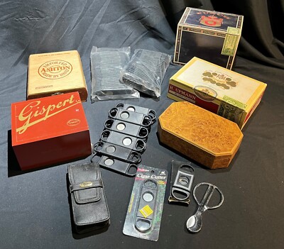 Cigar Shop Lot of Cutters, Vintage Cigar Boxes, Punch, Gispert, Ashton ...