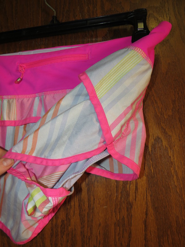 Lululemon 4 Speed Short Groovy Stripe Raspberry Glo Pink Blue Yellow ...