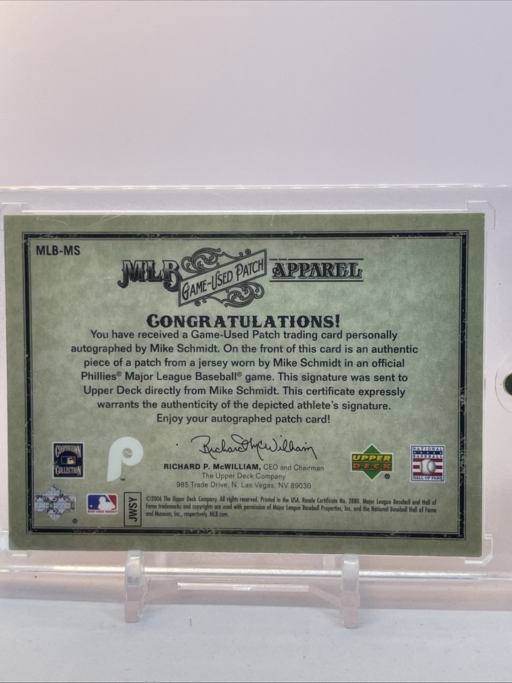 2006 Upper Deck Artifacts MLB Apparel Mike Schmidt #MLB-MS 09/10 ...