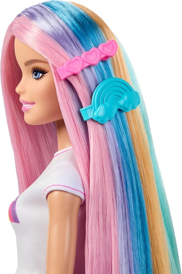 Barbie Rainbow Sparkle Hair Doll, Extra-Long and Colorful Hair with 12 ...