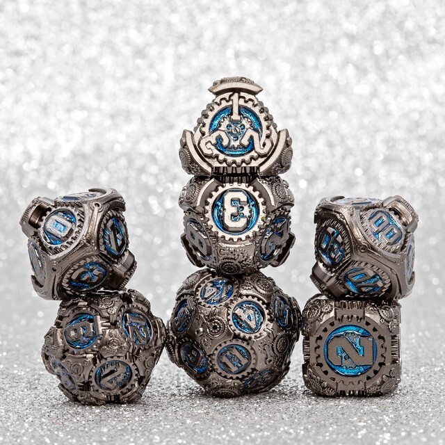 Sage's Artificer's Core Cerulean Essence Metal Polyhedral Dice Set ...