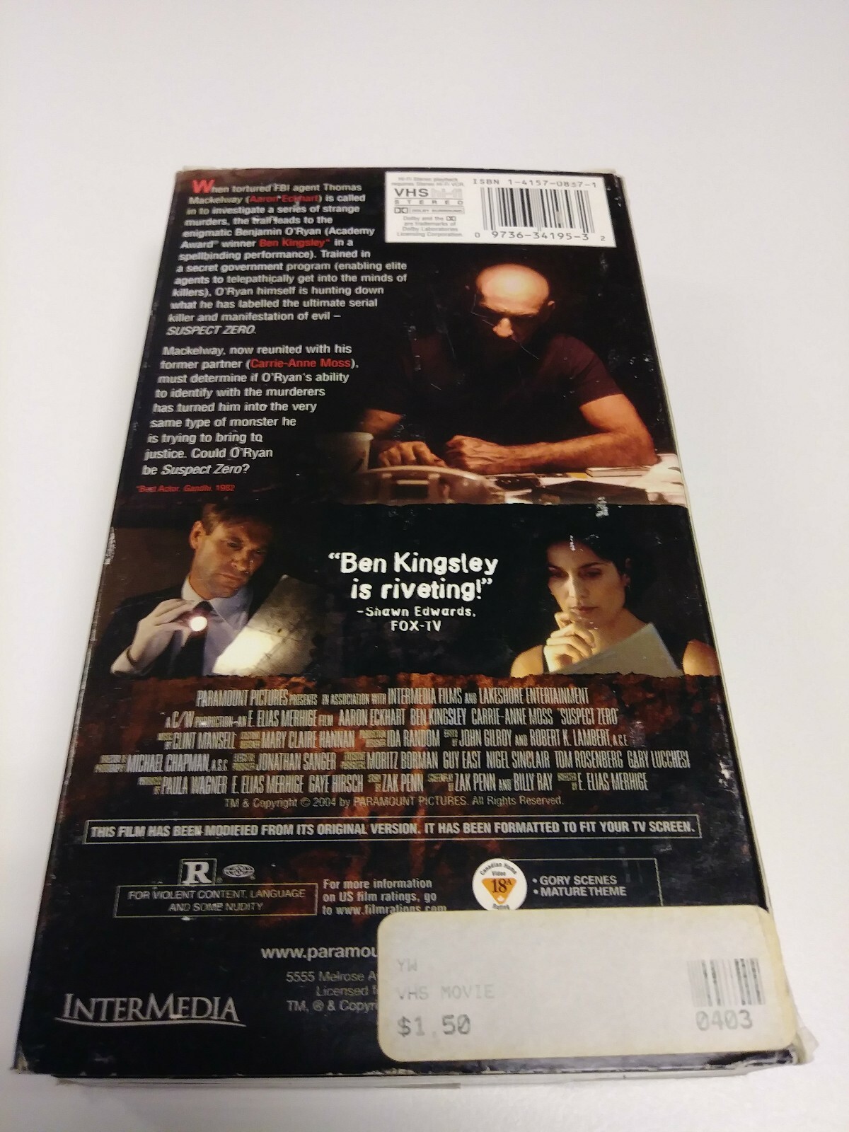 Suspect Zero (VHS, 2005) Horror Carrie-anne Moss Aaron Eckhart Z7278 ...