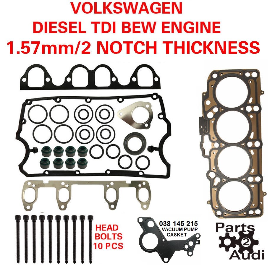 2 NOTCH Cylinder Head Gasket Set With Bolts VW Diesel 1.9 BEW Engine | eBay