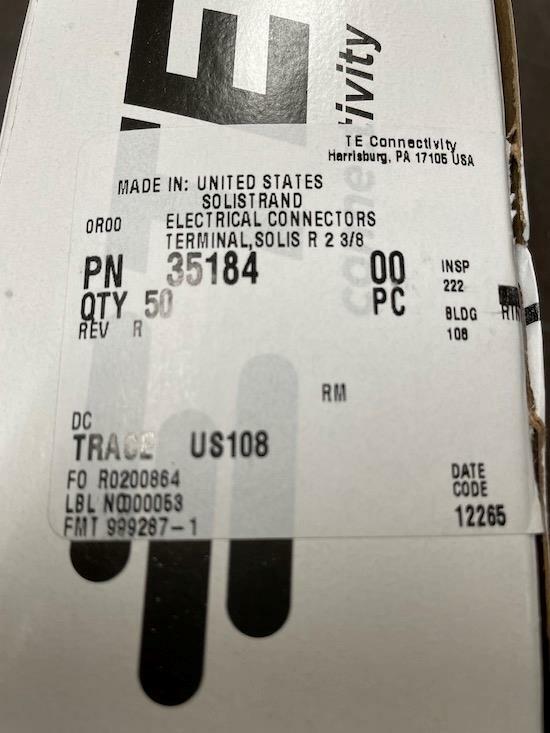 BOX OF 50 TE CONNECTIVITY 35184 / 408-2049 TERMINAL ELECTRICAL ...