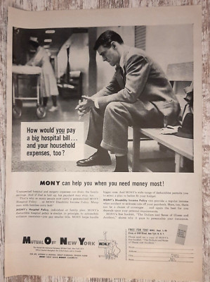 1959 Mutual of New York Vintage Print Ad MONY Insurance Disability ...