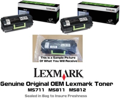 2 Mostly New Genuine Lexmark 521X Toner MS711 MS811 MS812 SEALED BAG 60 ...