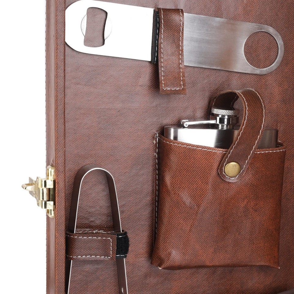 Portable Leatherette finish Picnic/Travel Bar Set ( Brown ) with 3 ...