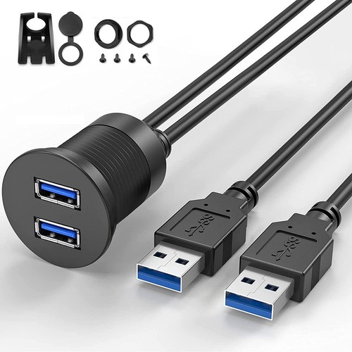 Dual Ports Round USB 3.0 Extension Cable Car Dashboard Panel Flush ...