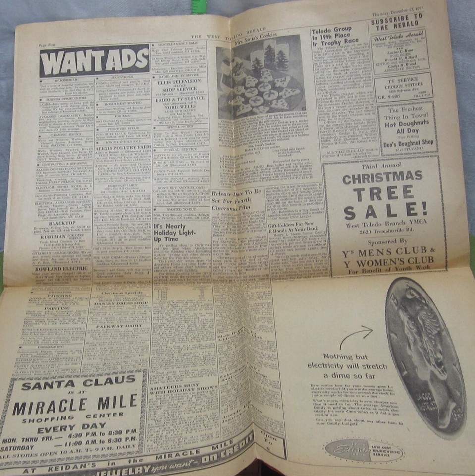 WEST TOLEDO HERALD newspaper December 1957 headline Old Newsboys ...