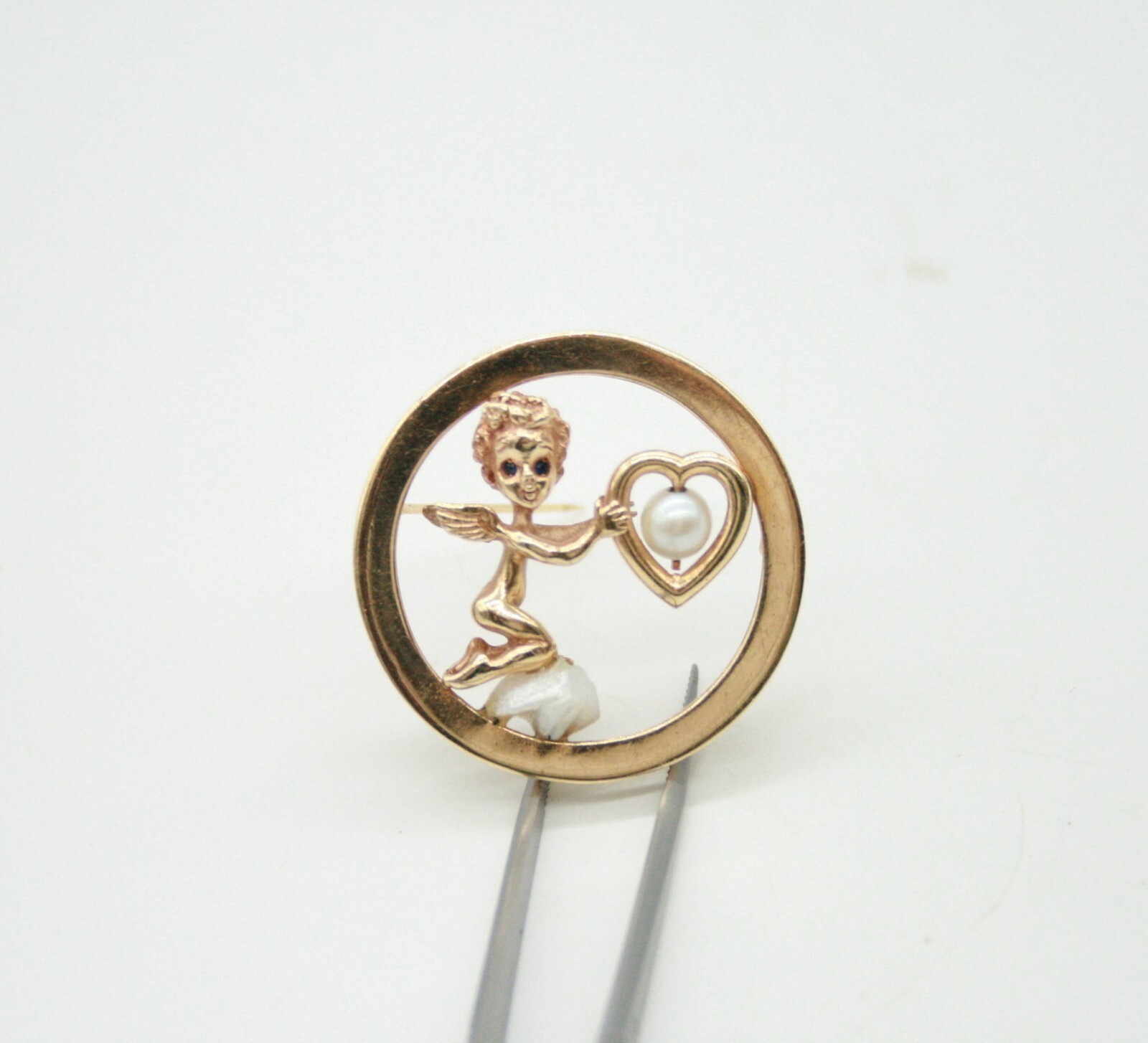 VINTAGE M HIME CYVRA 14K YELLOW GOLD RUSER ANGEL CHERUB PIN BROOCH ...