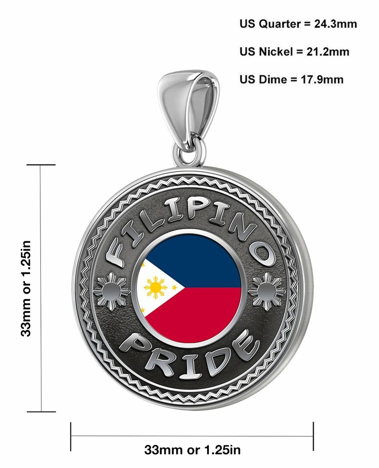 Men's Large 925 Sterling Silver Filipino Pride Medal Pendant with Flag ...