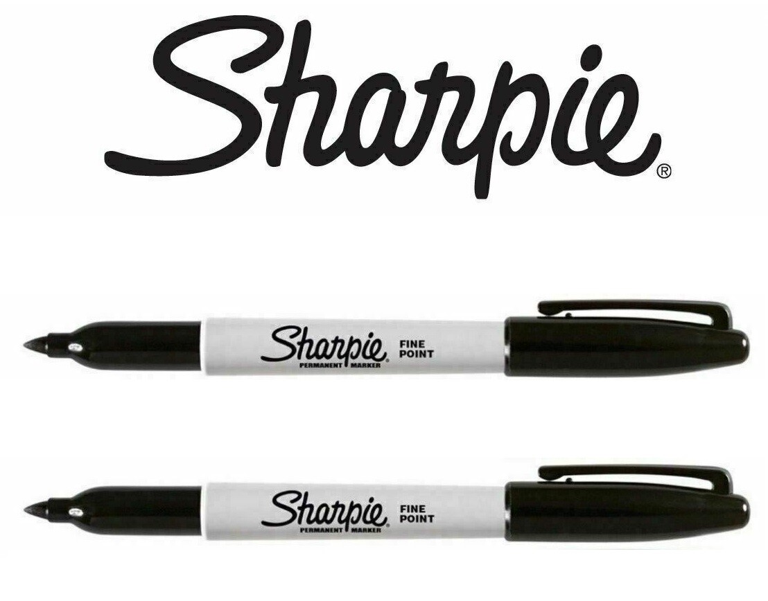 2 x SHARPIE Black FINE Point Bullet Tip Permanent Marker Pens Genuine ...
