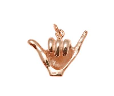 ROSE GOLD PLATED SILVER 925 HAWAIIAN "SHAKA" HANG LOOSE PENDANT 12MM ...