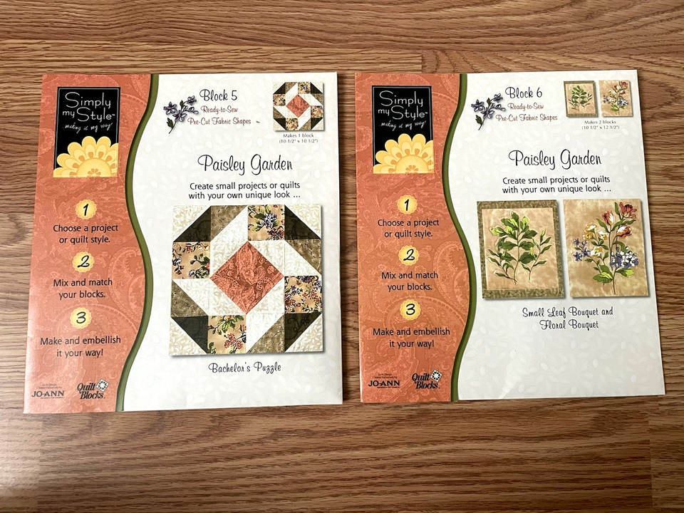 Jo Ann Simply My Style Paisley Garden Quilt Blocks 1-8 Kit Set New in ...